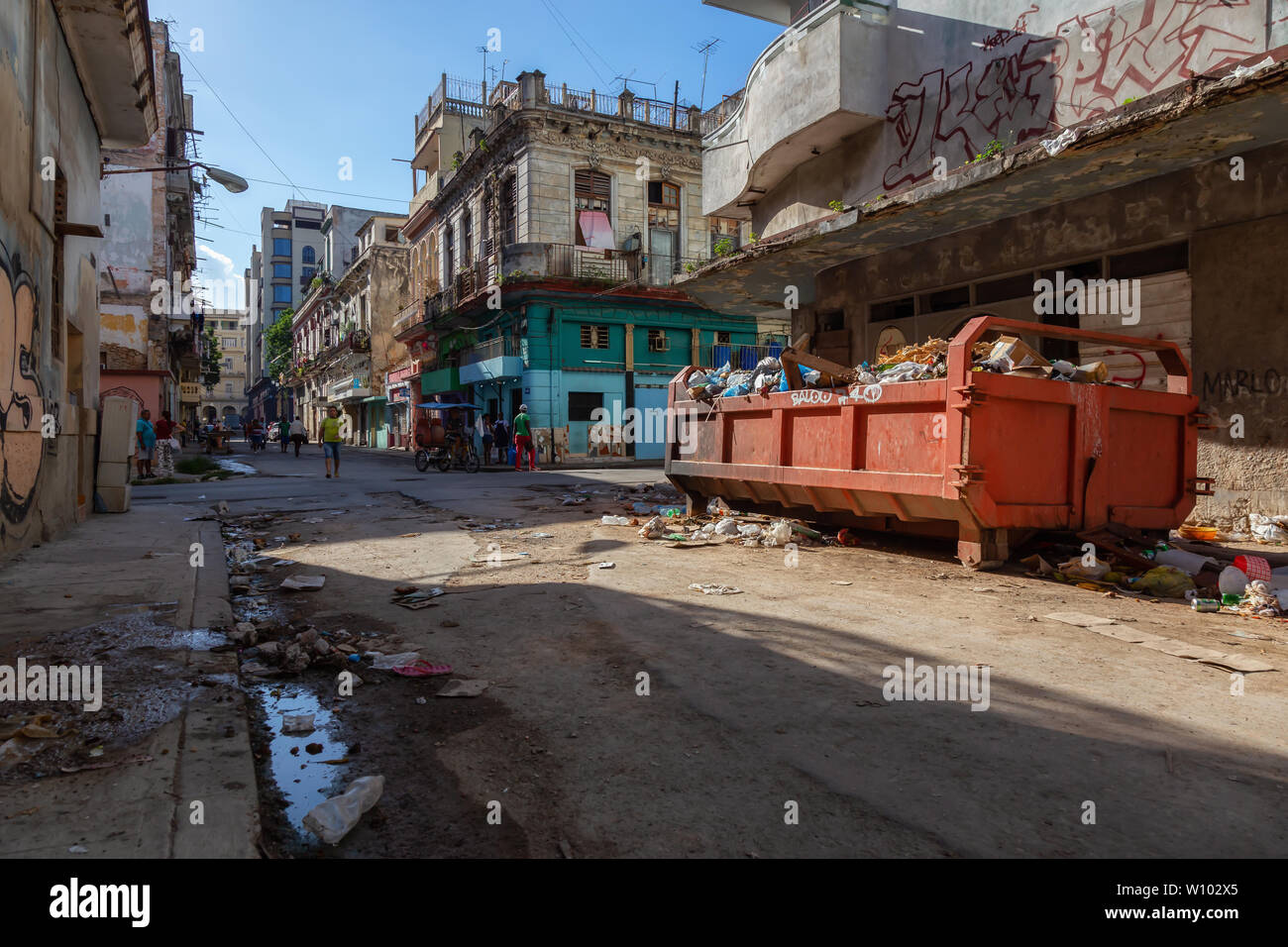 Havana, Cuba - May 13, 2019: Filthy and dirty streets full of garbage ...