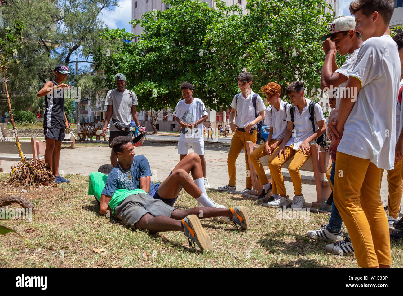 Havana, Cuba - May 14, 2019: Young Teenagers wrestling and having fun ...