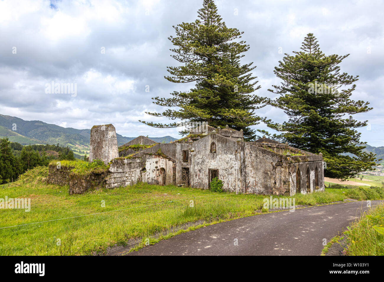 Old ruins of abandoned house in the middle of Sao Miguel island, Azores ...