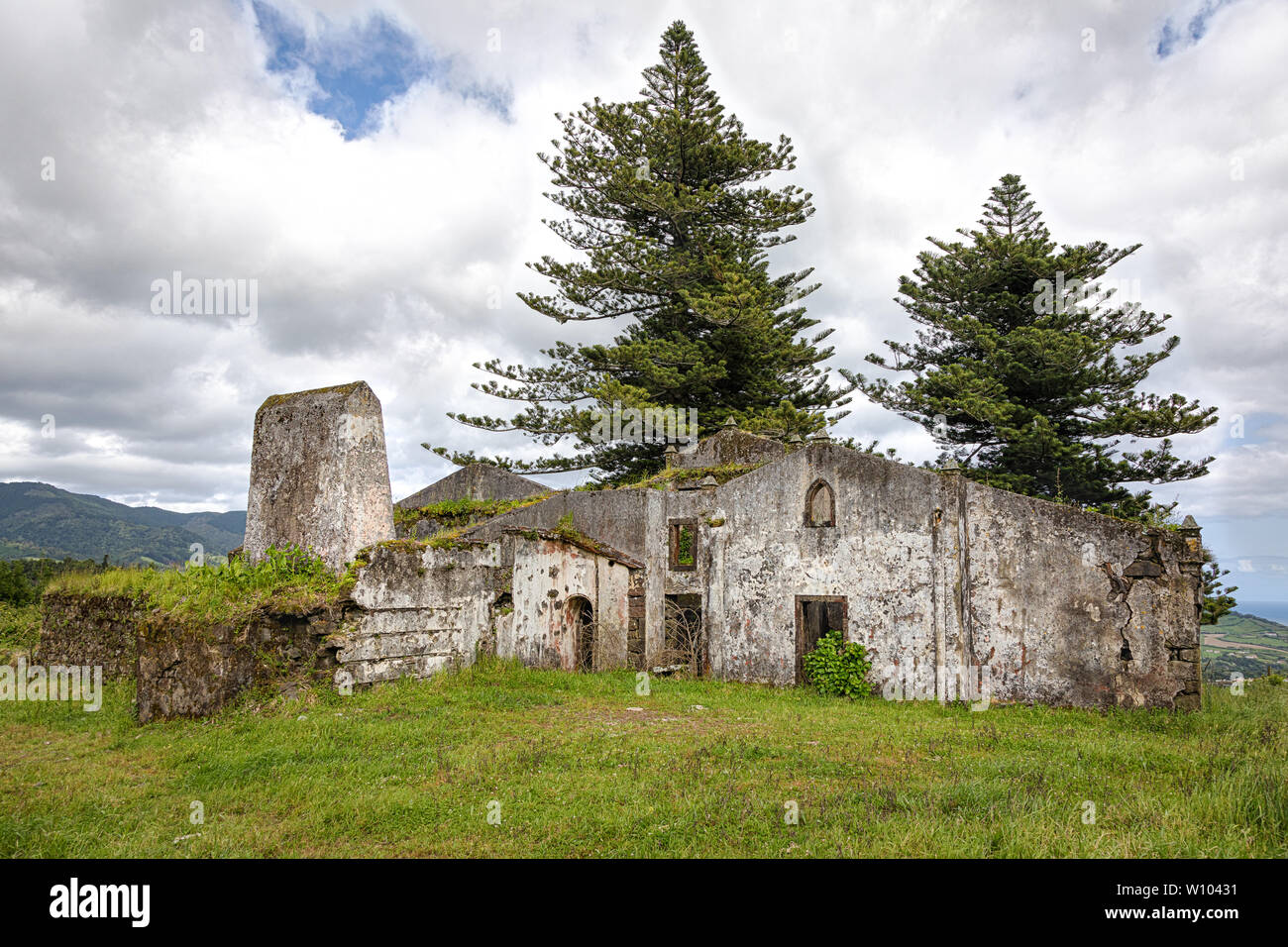 Old ruins of abandoned house in the middle of Sao Miguel island, Azores ...