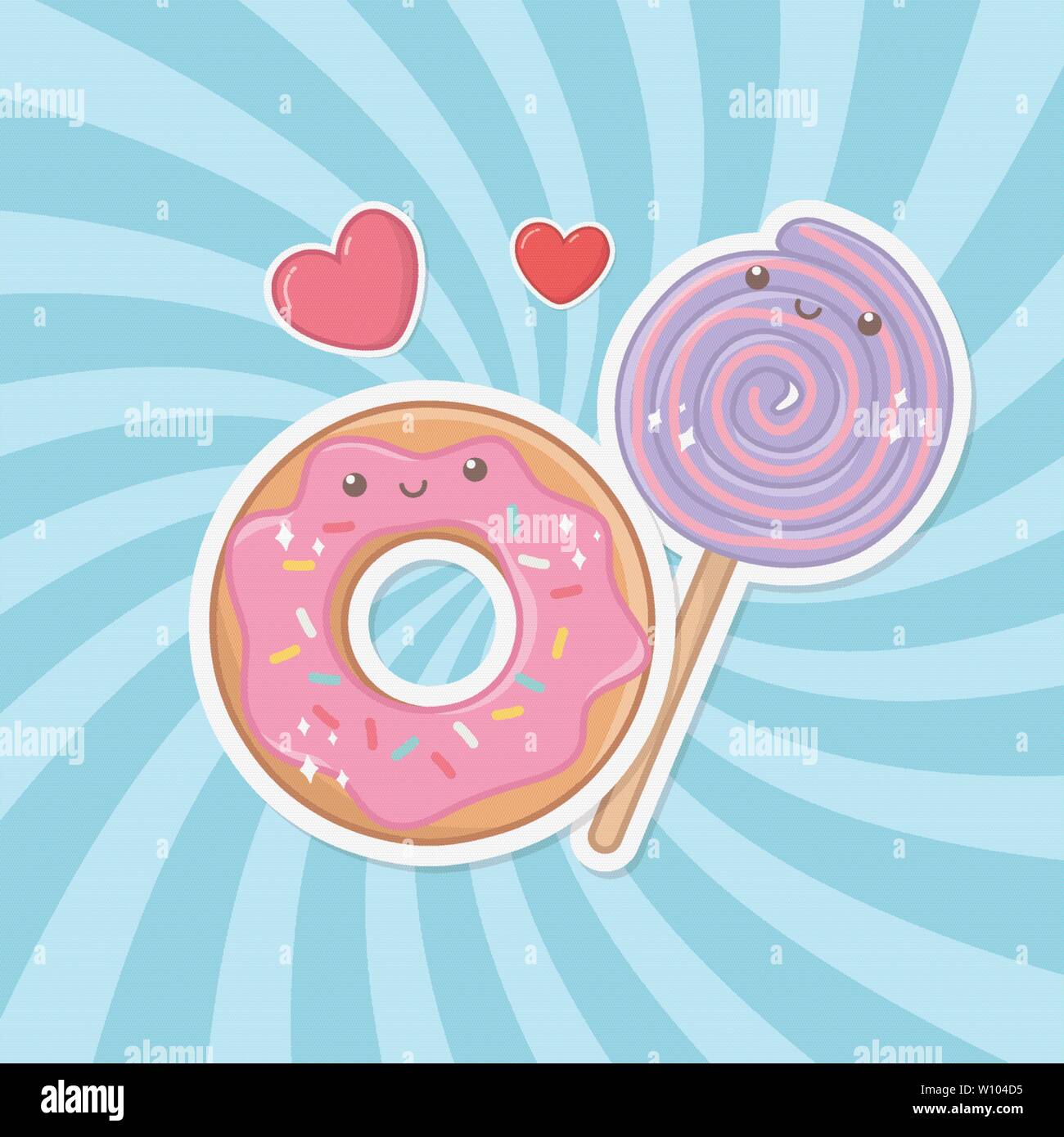 delicious and sweet donut and products kawaii characters vector ...