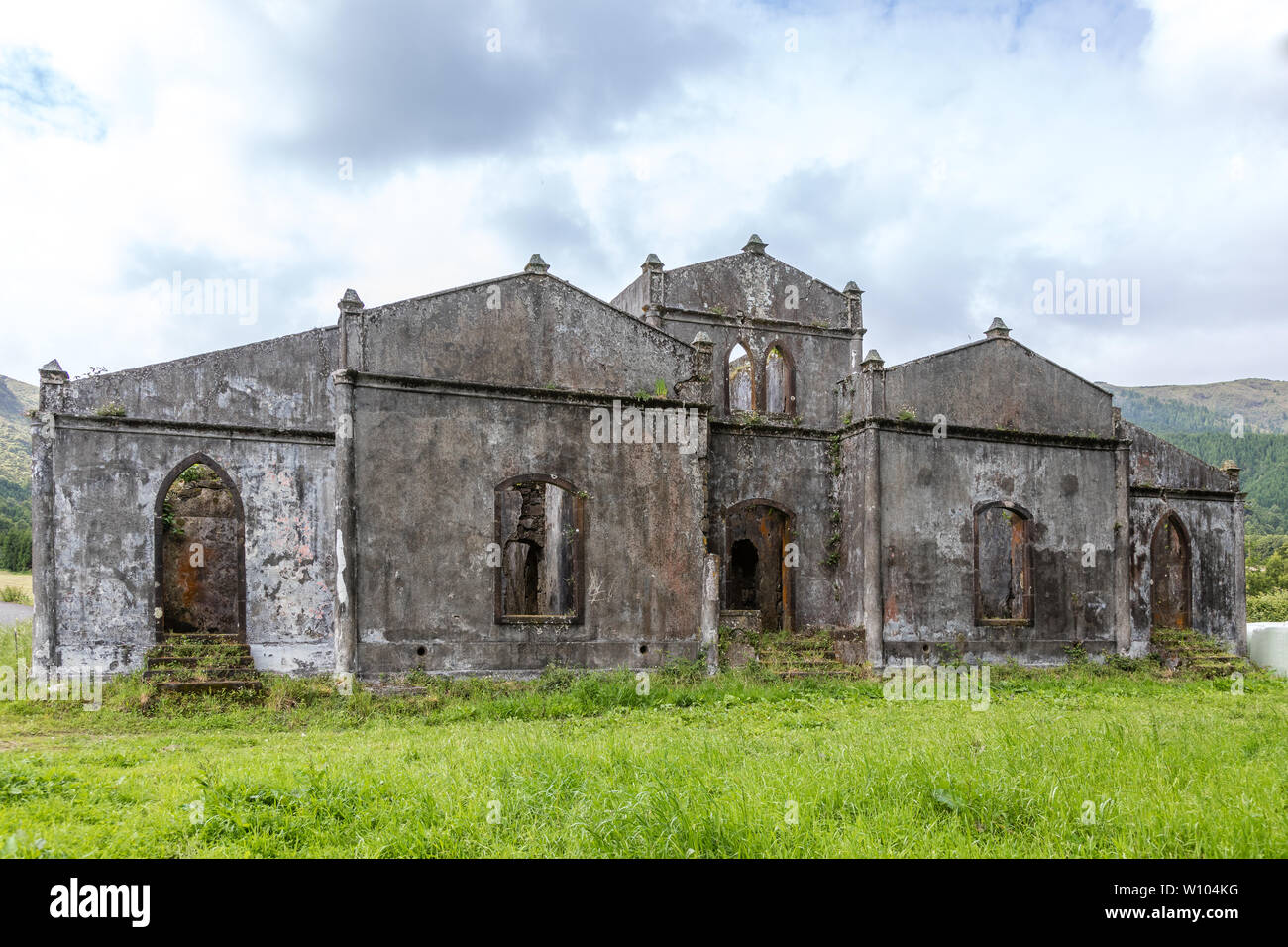 Old ruins of abandoned house in the middle of Sao Miguel island, Azores ...