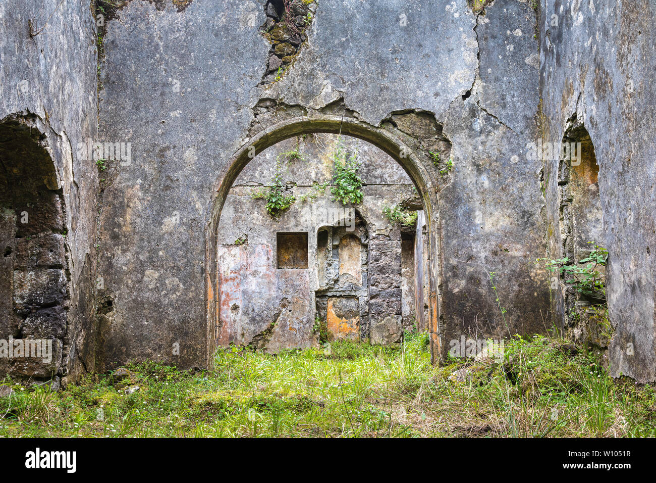Old ruins of abandoned house in the middle of Sao Miguel island, Azores ...