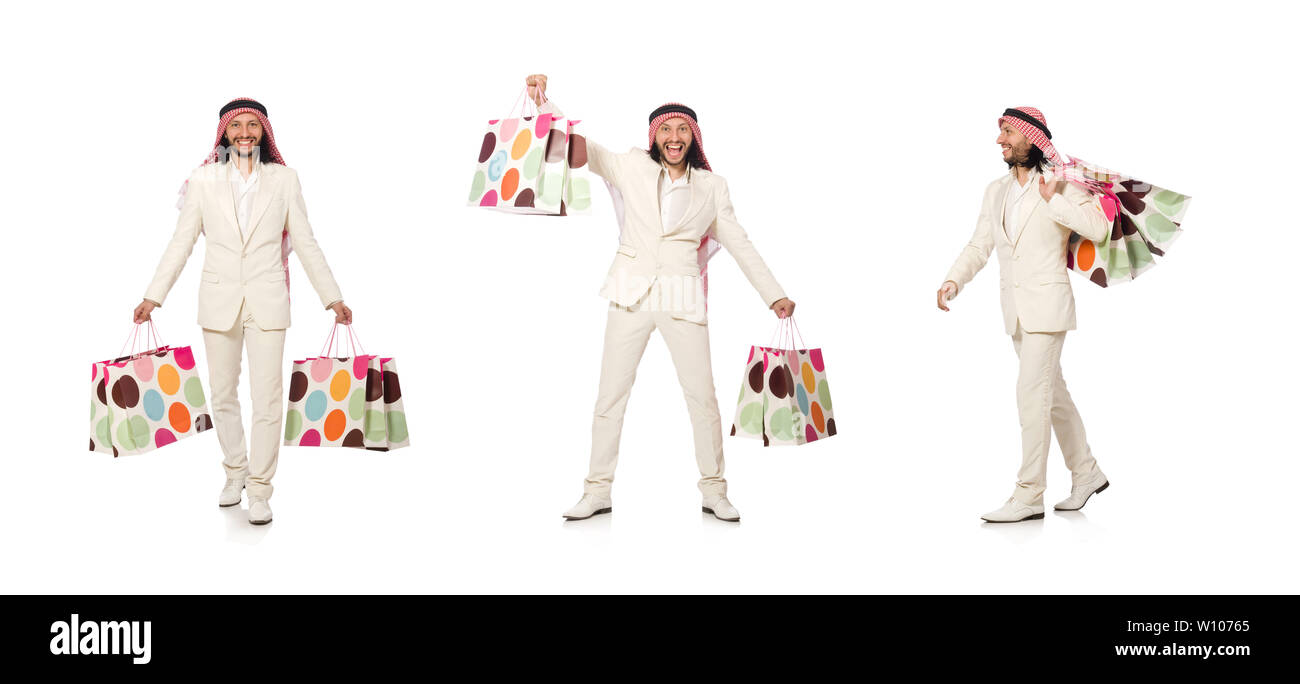 Arab man with shopping bags on white Stock Photo - Alamy