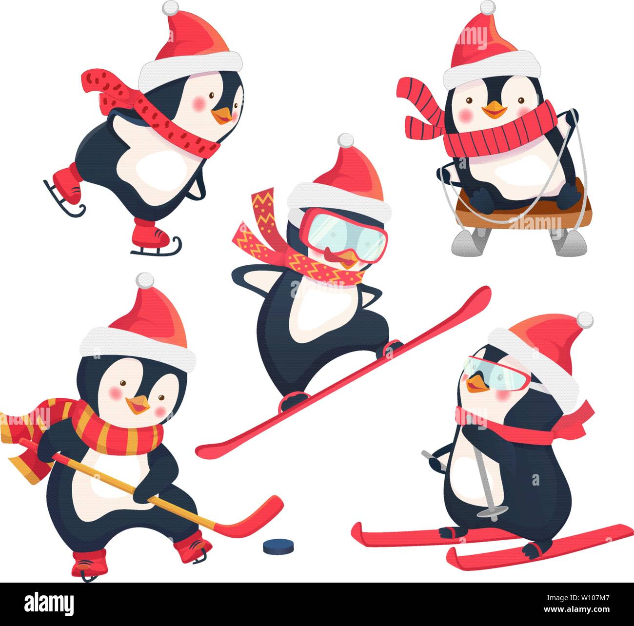 Christmas penguins in winter. Winter sports. Childrens sports concept ...