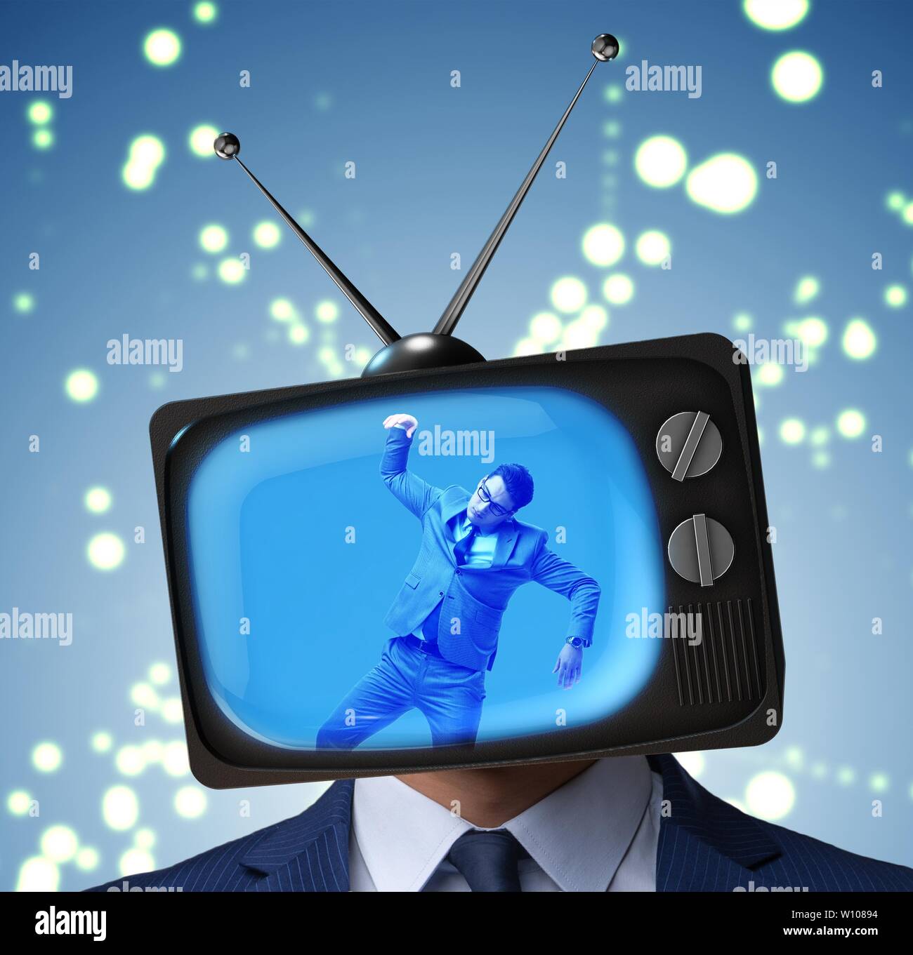 Man with television head in tv addiction concept Stock Photo - Alamy