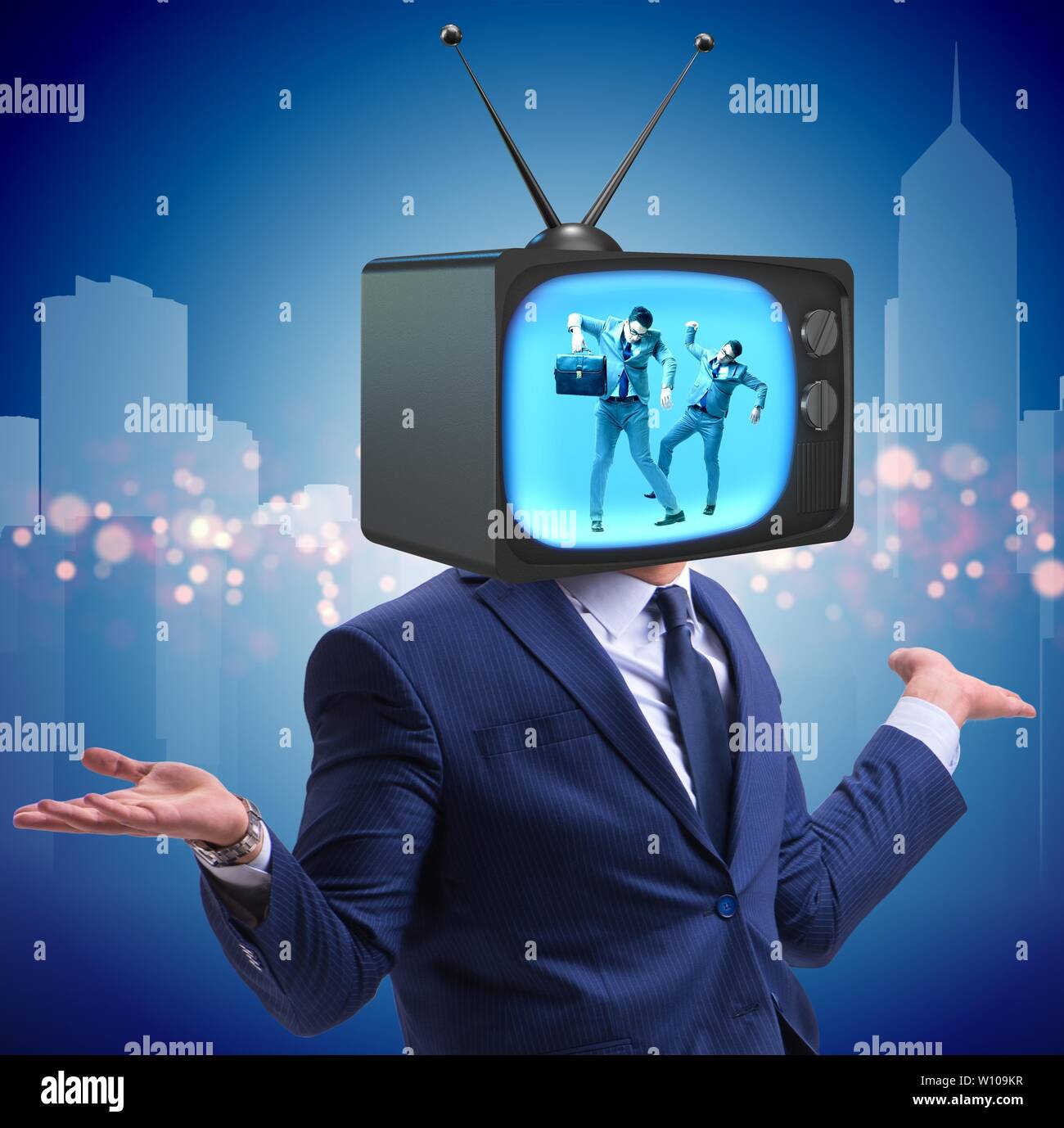 Man with television head in tv addiction concept Stock Photo - Alamy
