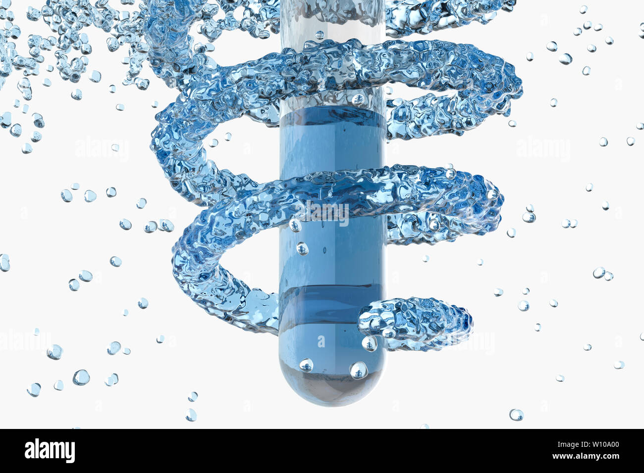 Chemical test tube and splashing liquid, 3d rendering. Computer digital ...