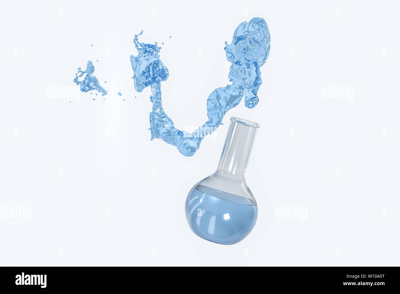 Chemical equipment bottle and splashing liquid, 3d rendering. Computer ...