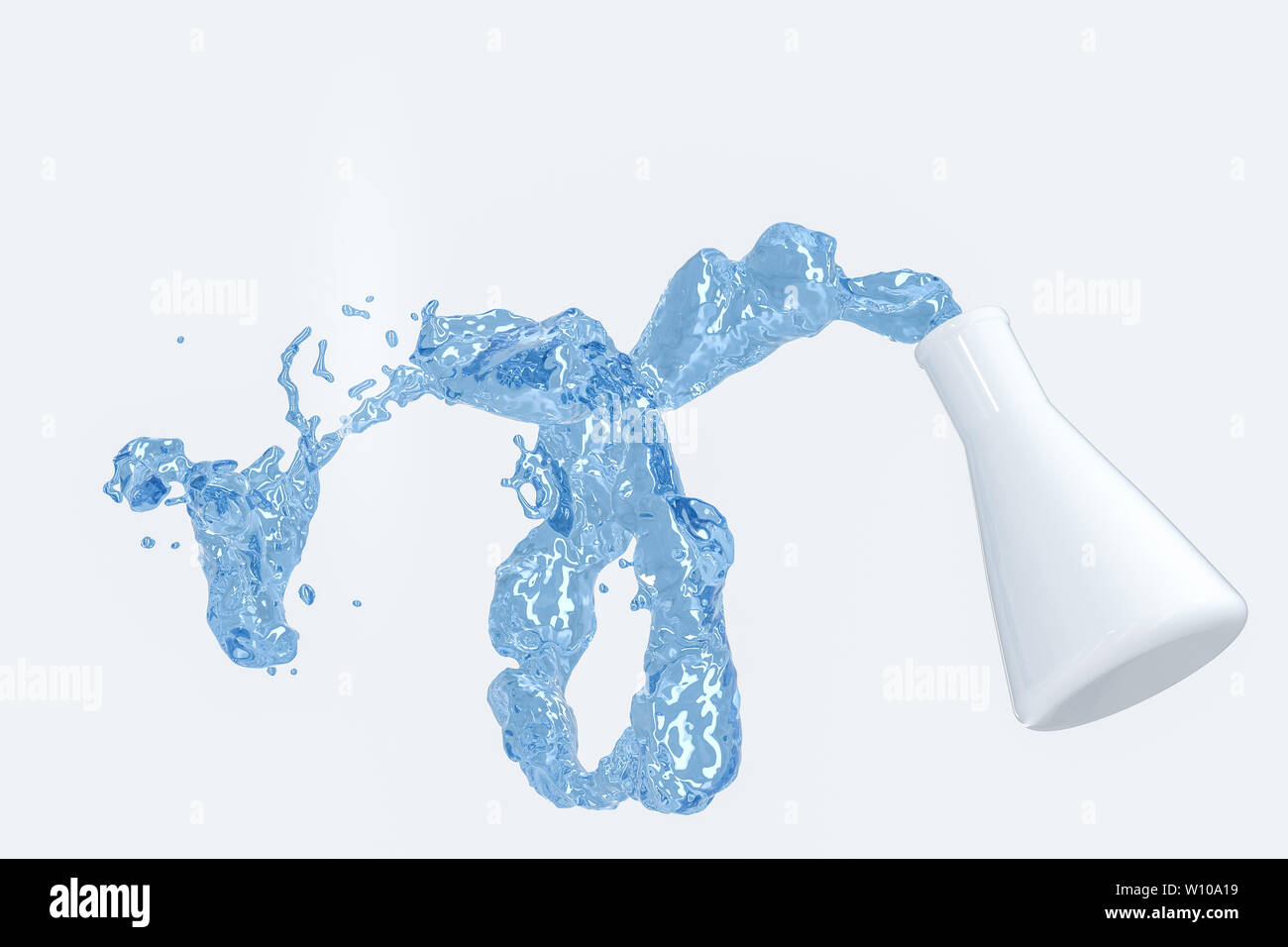 Chemical equipment bottle and splashing liquid, 3d rendering. Computer ...