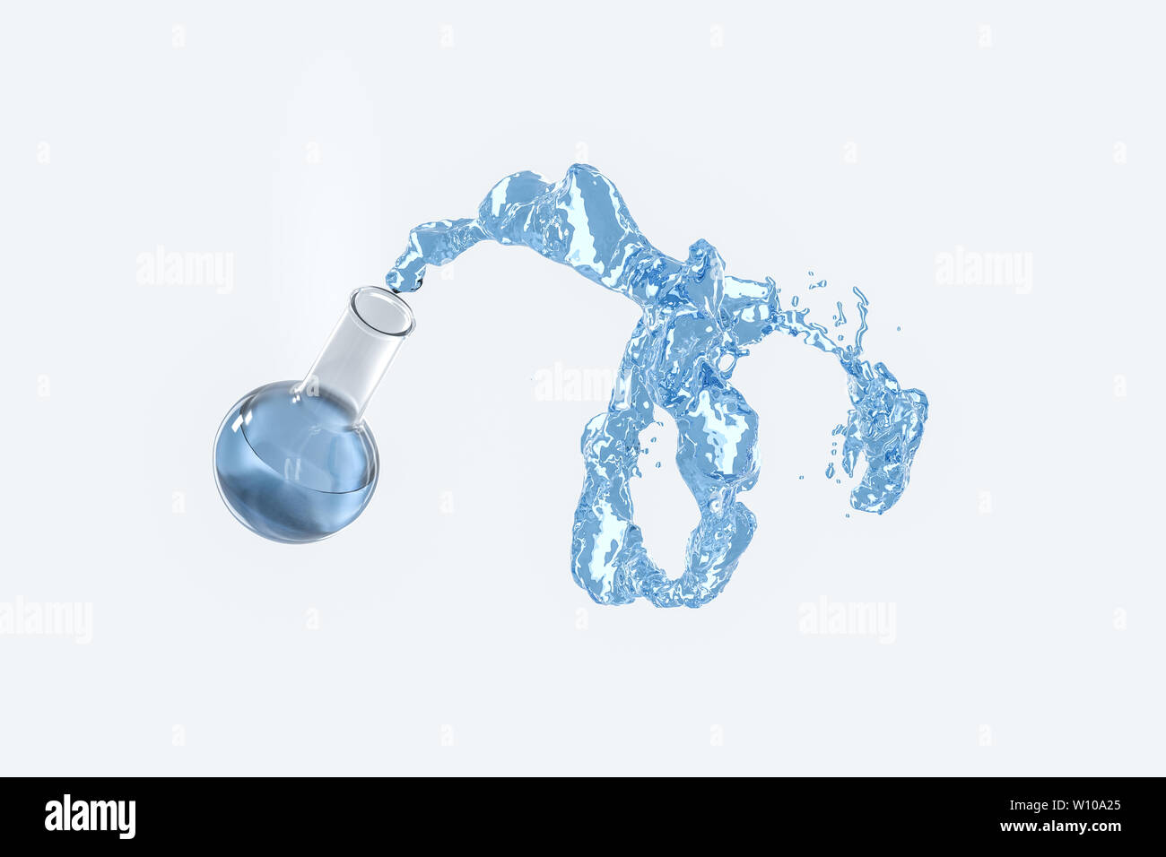 Chemical equipment bottle and splashing liquid, 3d rendering. Computer ...