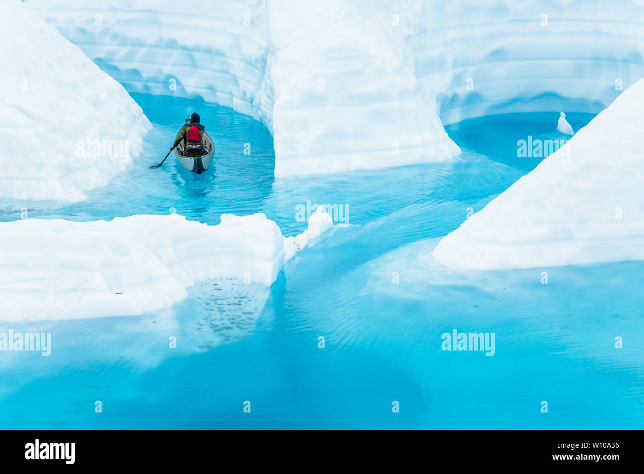 In summer, the water of the melting glaciers finds its way down under ...