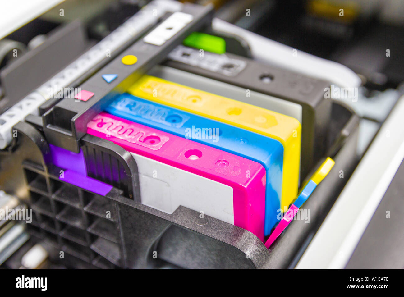 Close up color printer ink jet cartridge of the printer inject Stock ...