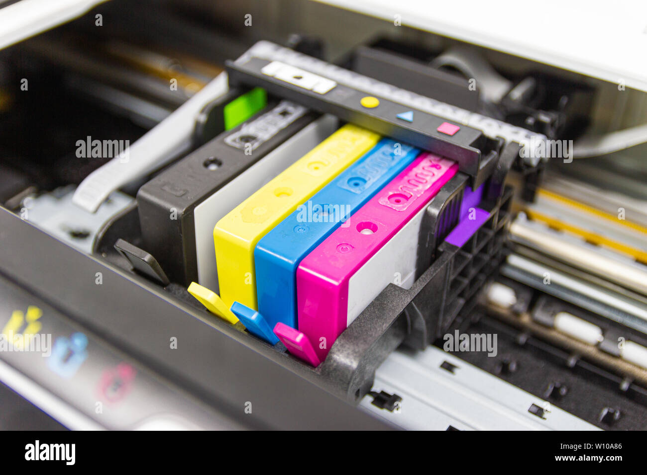 Close up color printer ink jet cartridge of the printer inject Stock ...