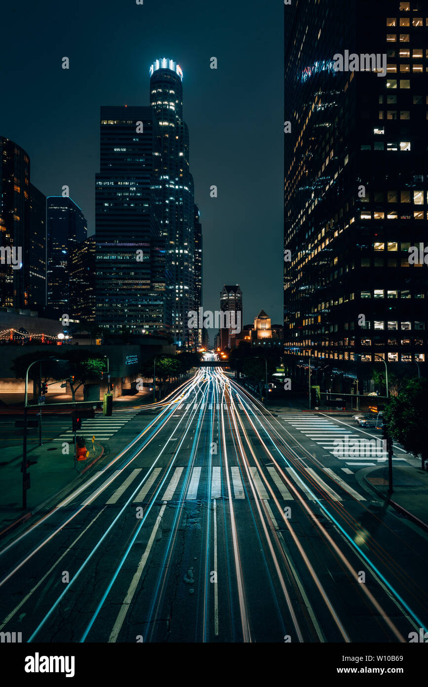 Night cityscape view in downtown Los Angeles, California Stock Photo ...