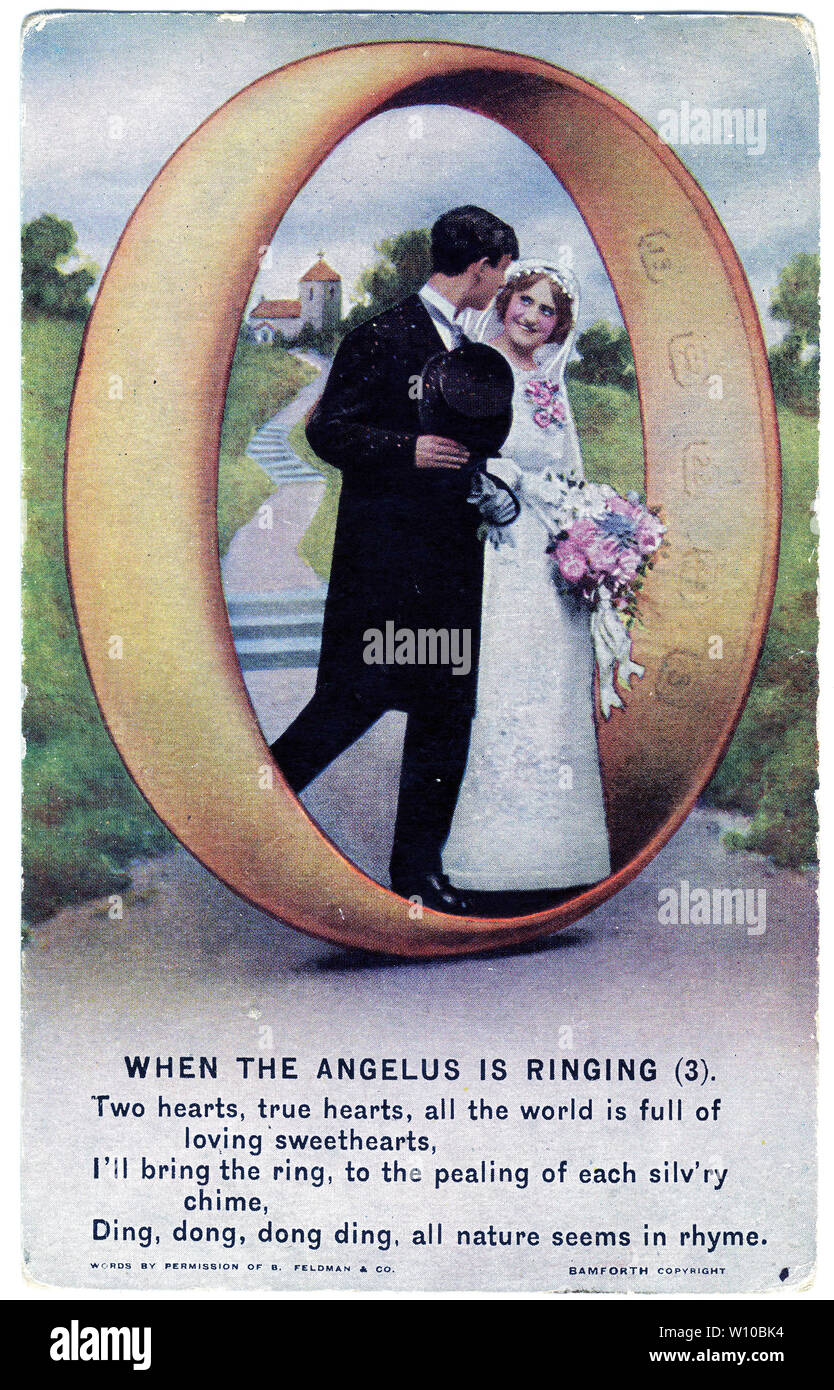 A World War One postcard featuring a verse of the poem When the Angelus ...