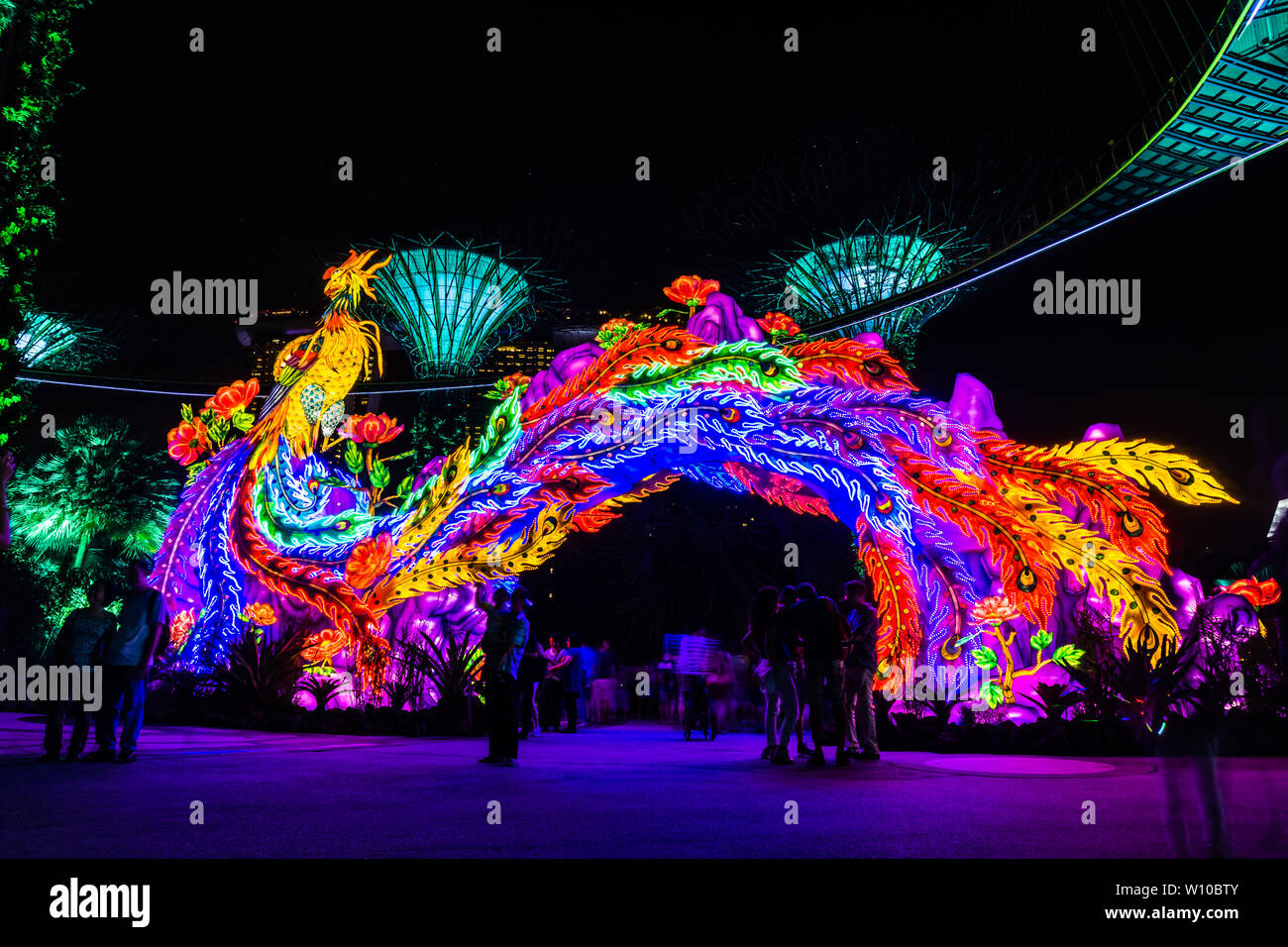 Singapore - Sept 23, 2018: Supertree Grove at night, during Mid Autumn ...