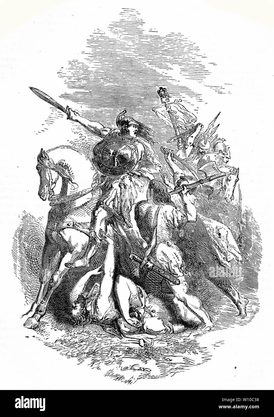 Engraving of the Roman General Titus rallying his troops during the ...