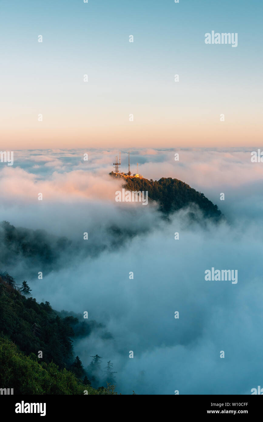 View of marine layer low clouds over Los Angeles at sunset, from Mount ...