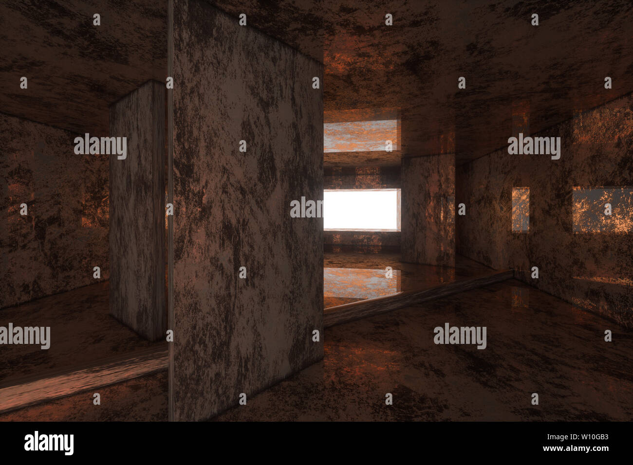 Empty rusty room with light coming in from the window, 3d rendering ...