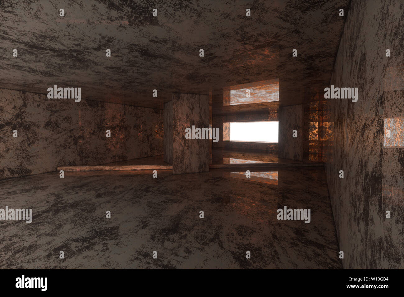 Empty rusty room with light coming in from the window, 3d rendering ...