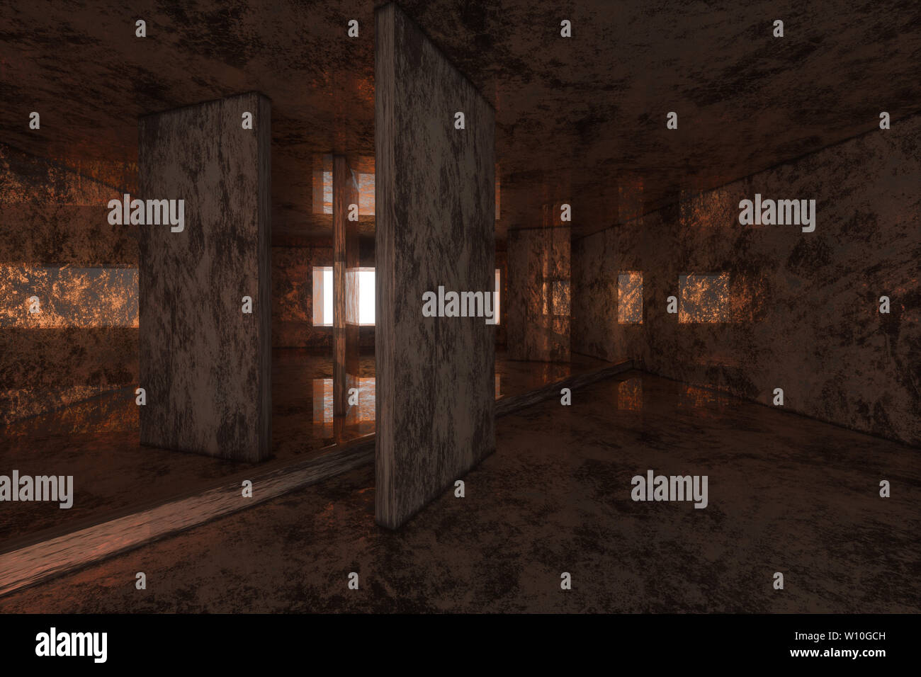 Empty rusty room with light coming in from the window, 3d rendering ...