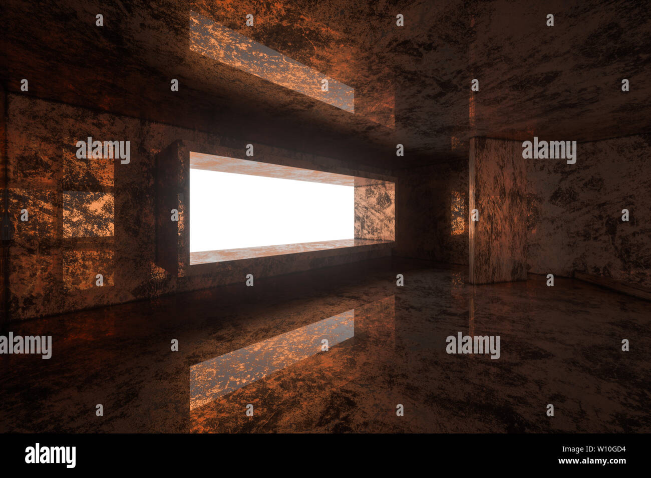Empty rusty room with light coming in from the window, 3d rendering ...