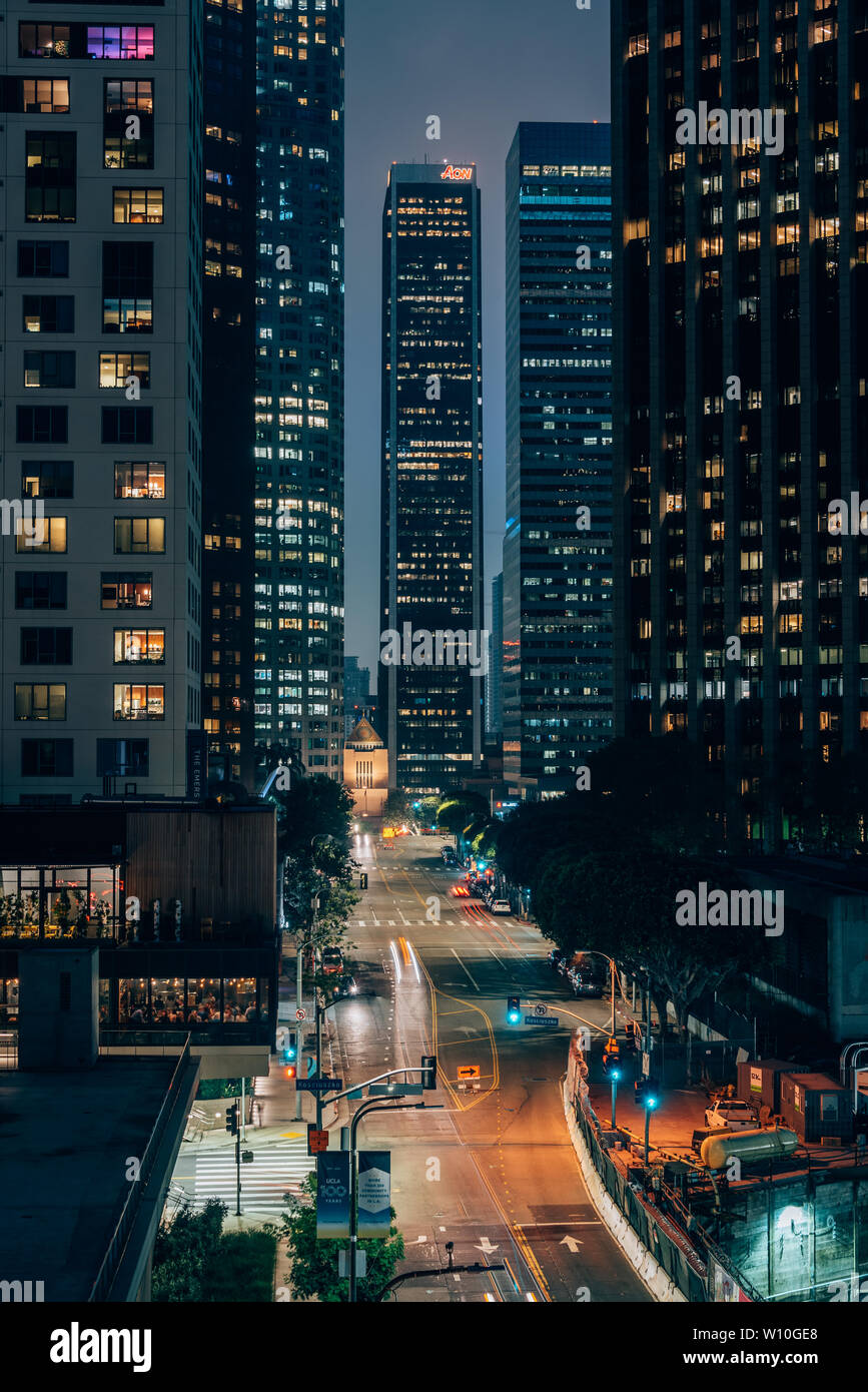 Cityscape night view in downtown Los Angeles, California Stock Photo ...