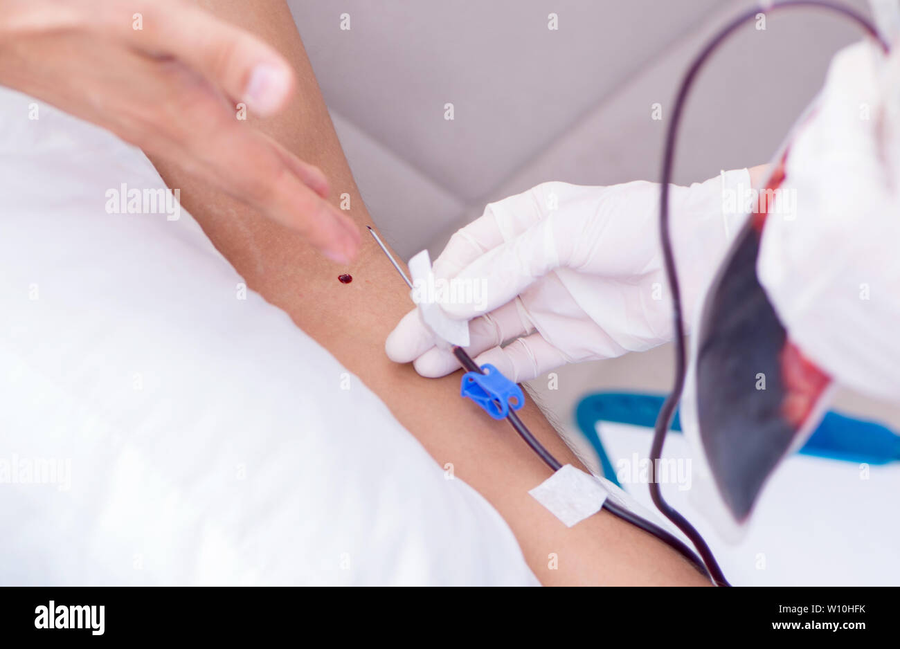 Patient getting blood transfusion in hospital clinic Stock Photo - Alamy