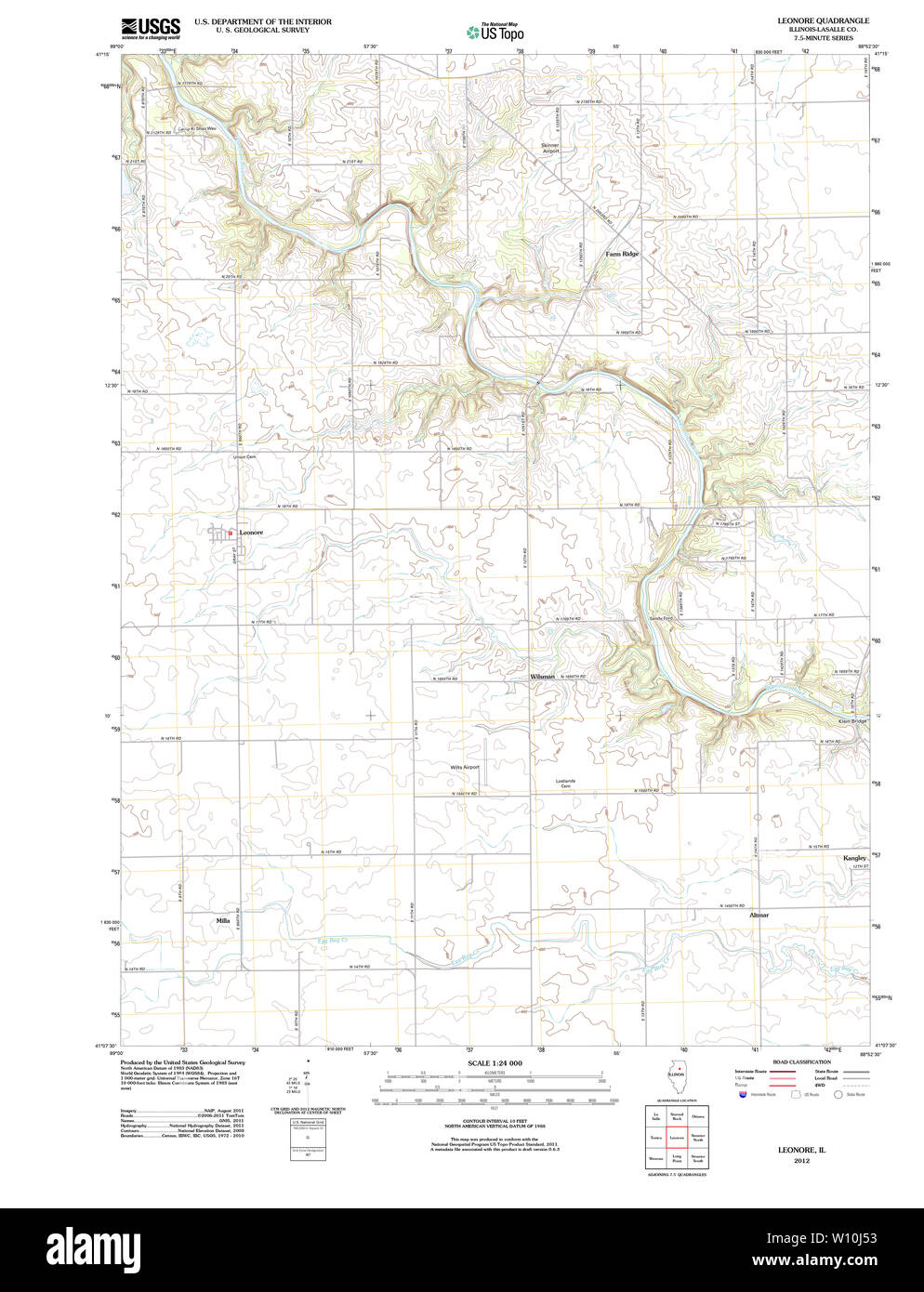 USGS TOPO Map Illinois IL Leonore 20120809 TM Restoration Stock Photo ...
