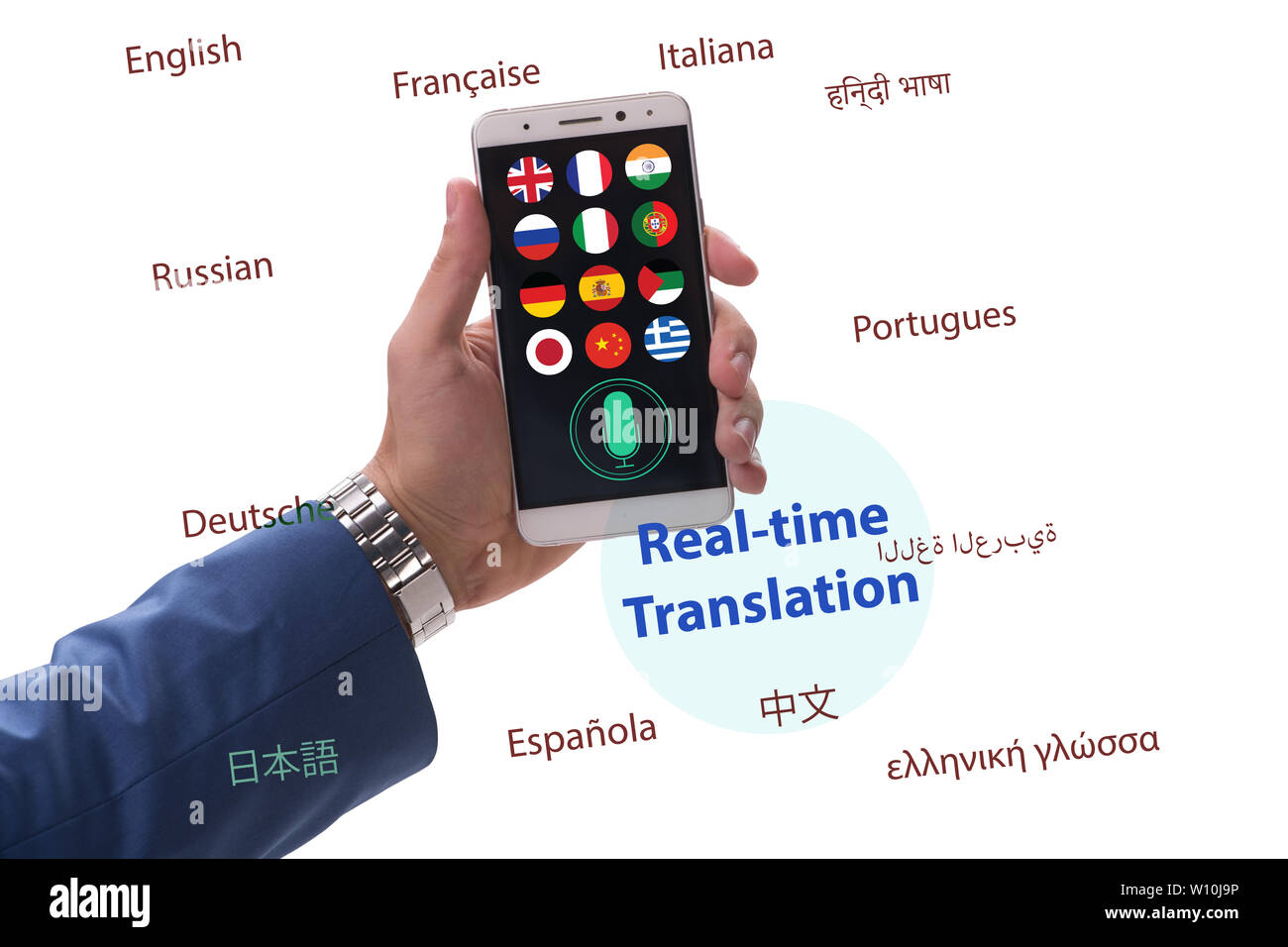 Concept of real time translation with smartphone app Stock Photo - Alamy