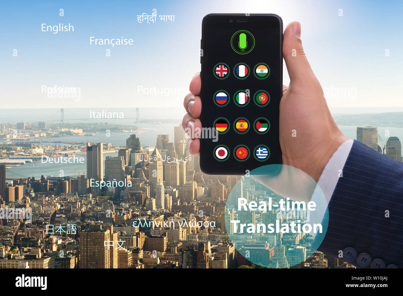 Concept of real time translation with smartphone app Stock Photo - Alamy