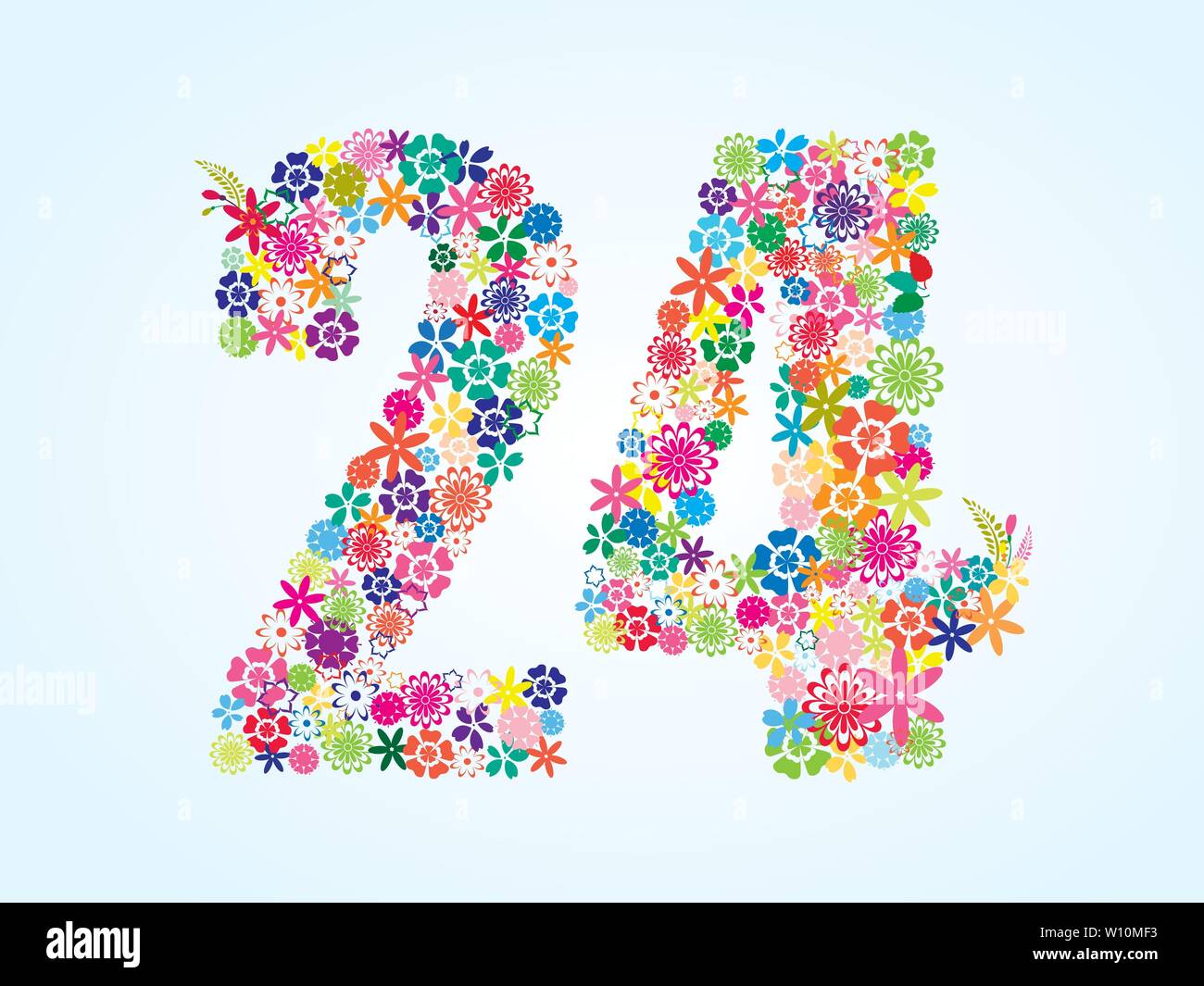 Vector Colorful Floral 24 Number Design isolated on white background ...