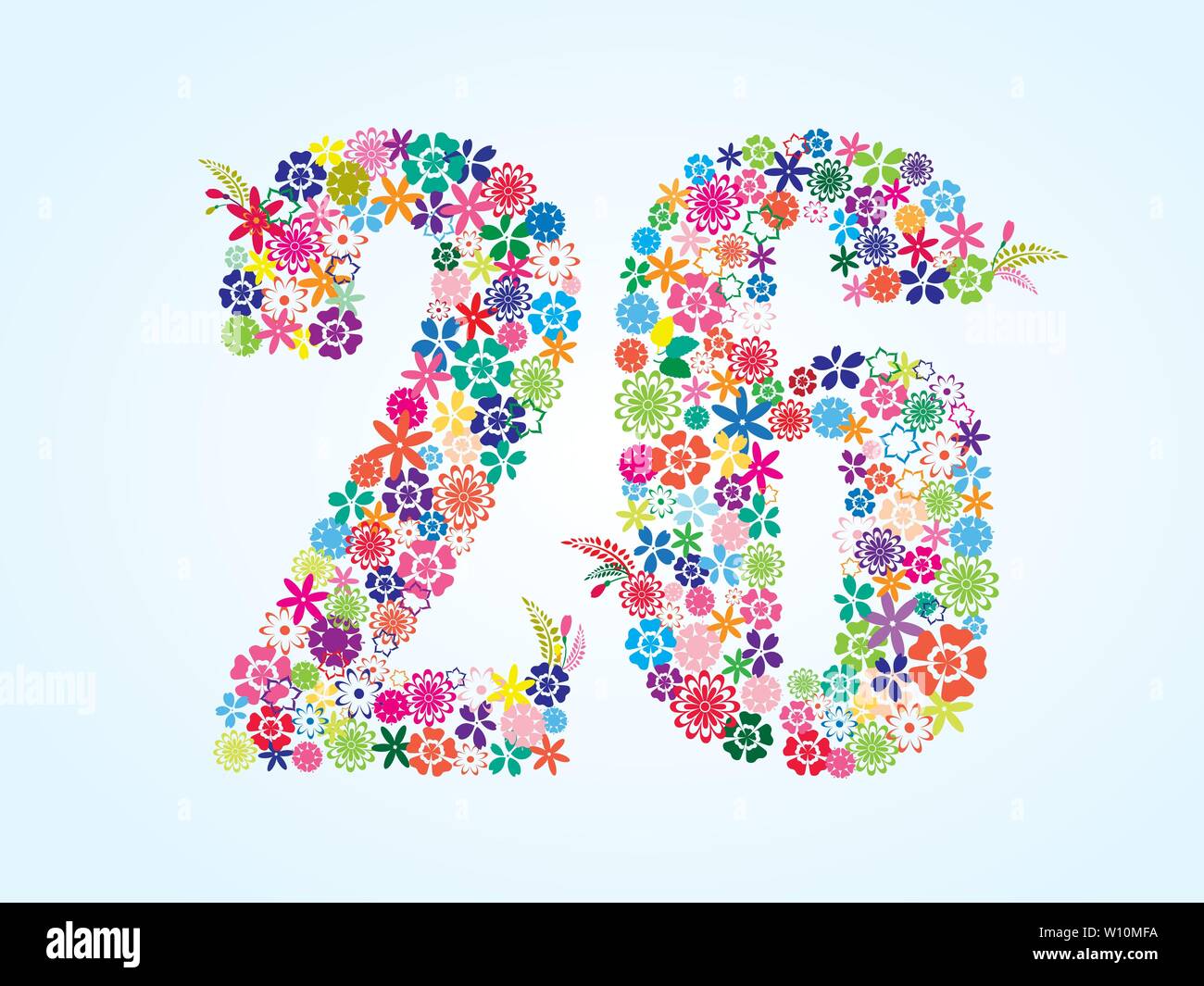 Vector Colorful Floral 26 Number Design isolated on white background ...