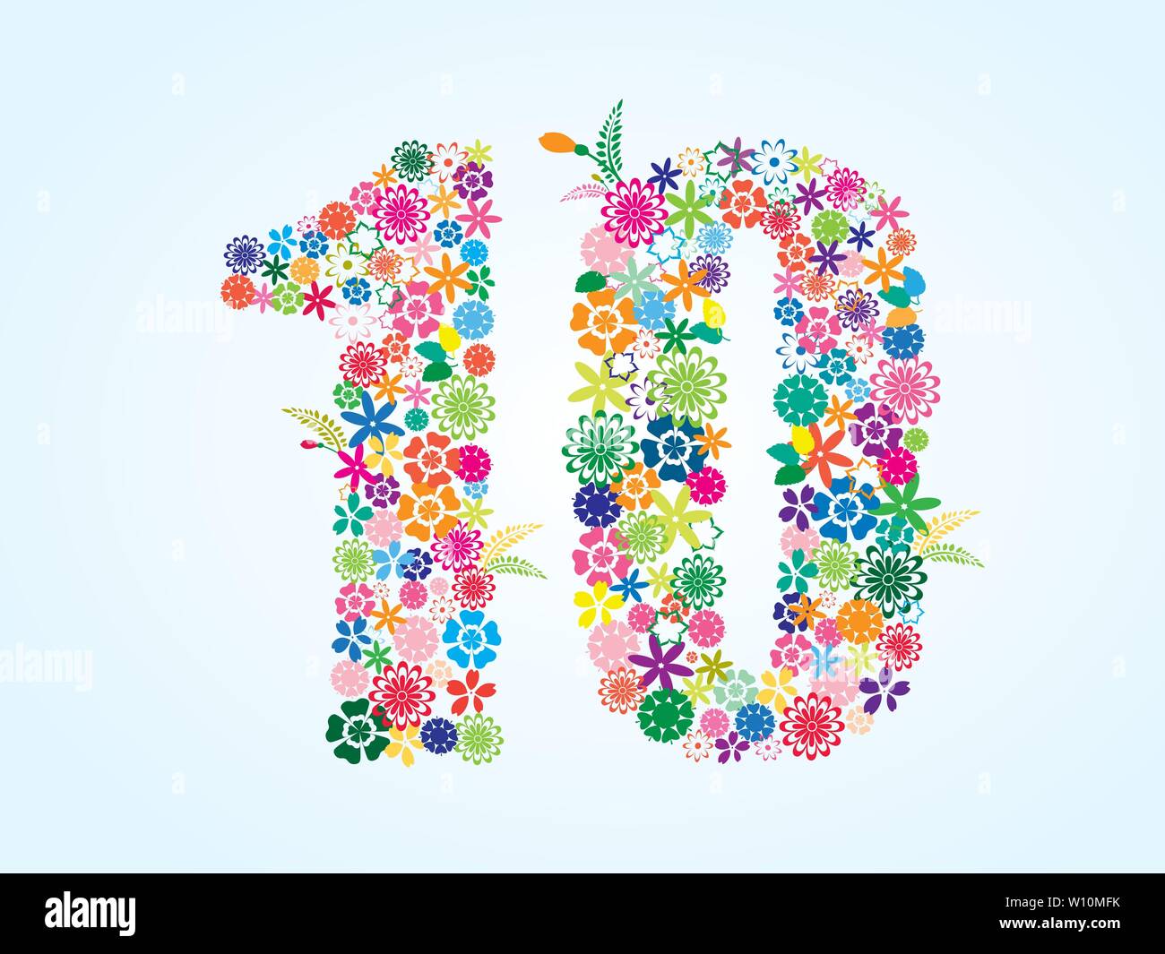 Vector Colorful Floral 10 Number Design isolated on white background ... Vector Colorful Floral 10 Number Design isolated on white background ...