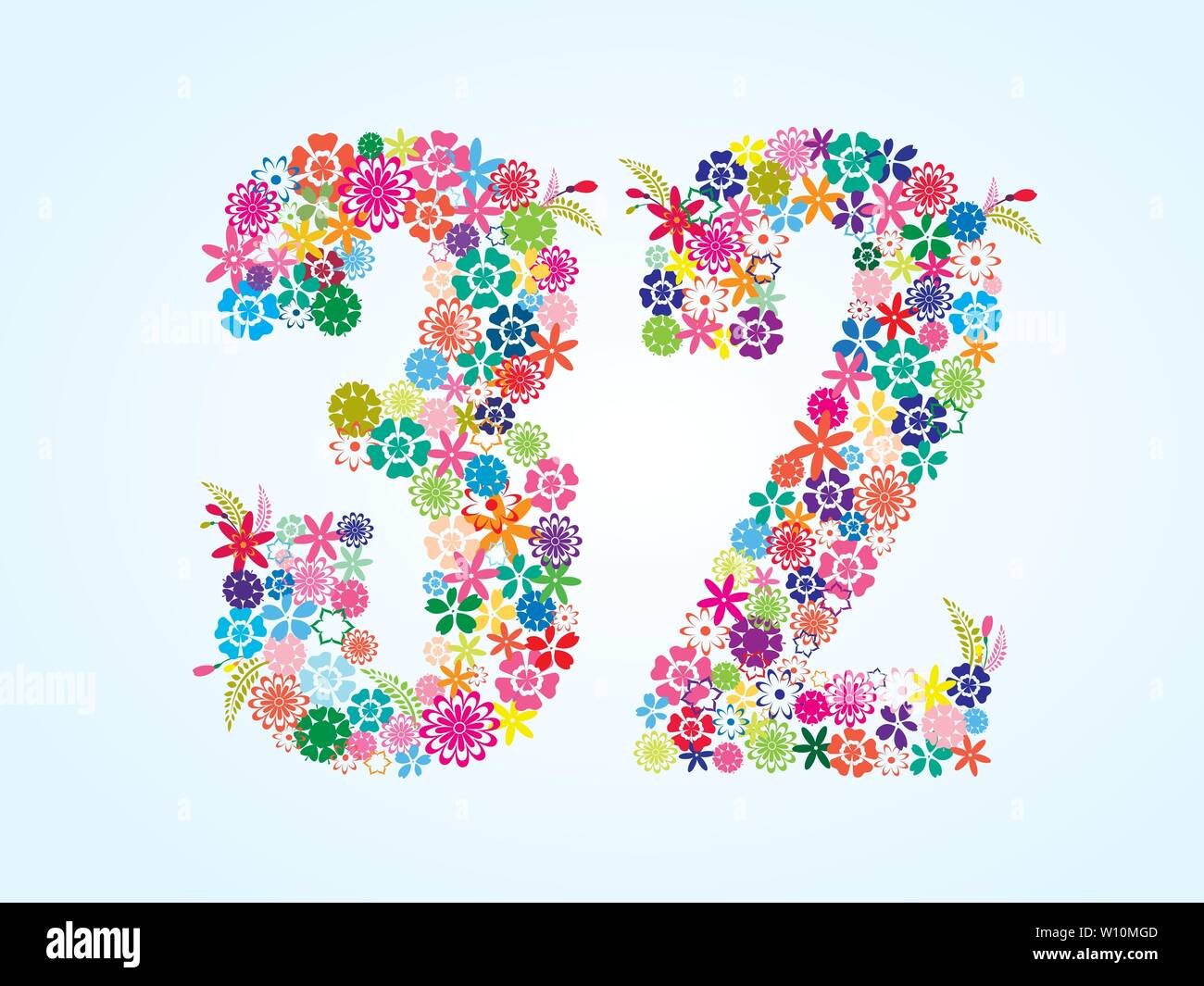 Vector Colorful Floral 32 Number Design isolated on white background ... Vector Colorful Floral 32 Number Design isolated on white background ...