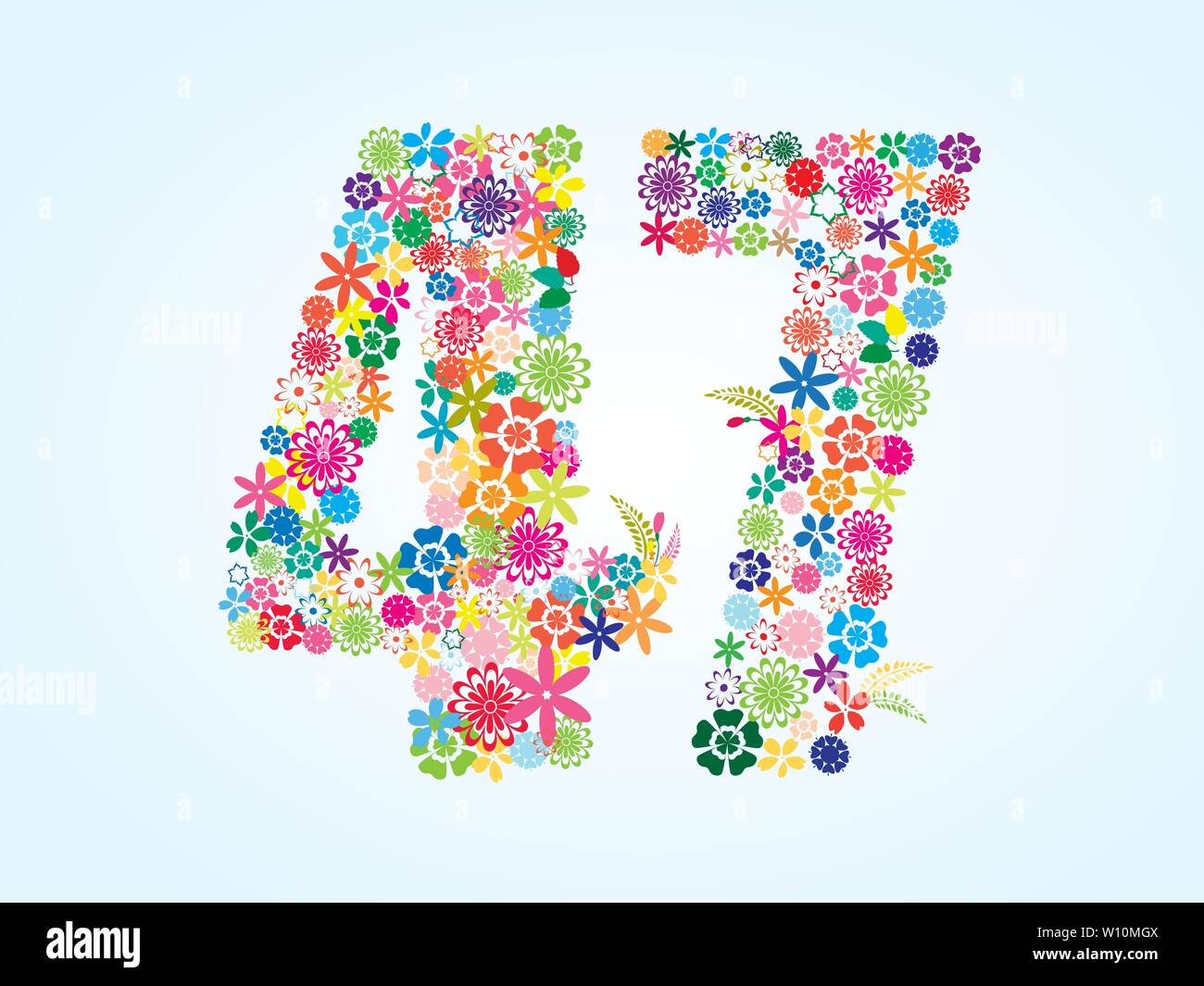 Vector Colorful Floral 47 Number Design isolated on white background ...