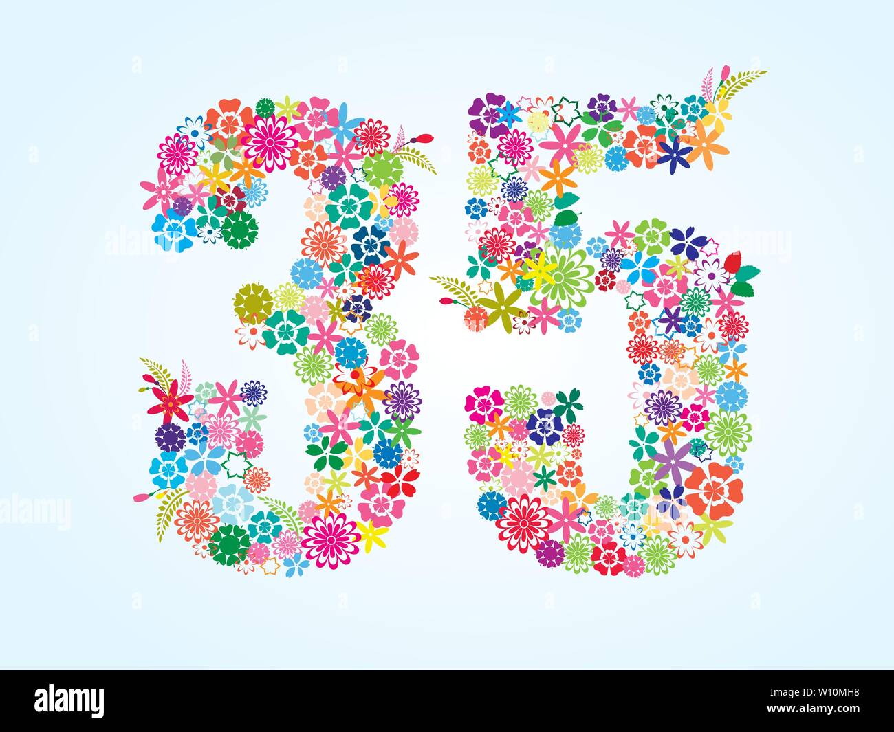 Vector Colorful Floral 35 Number Design isolated on white background ...