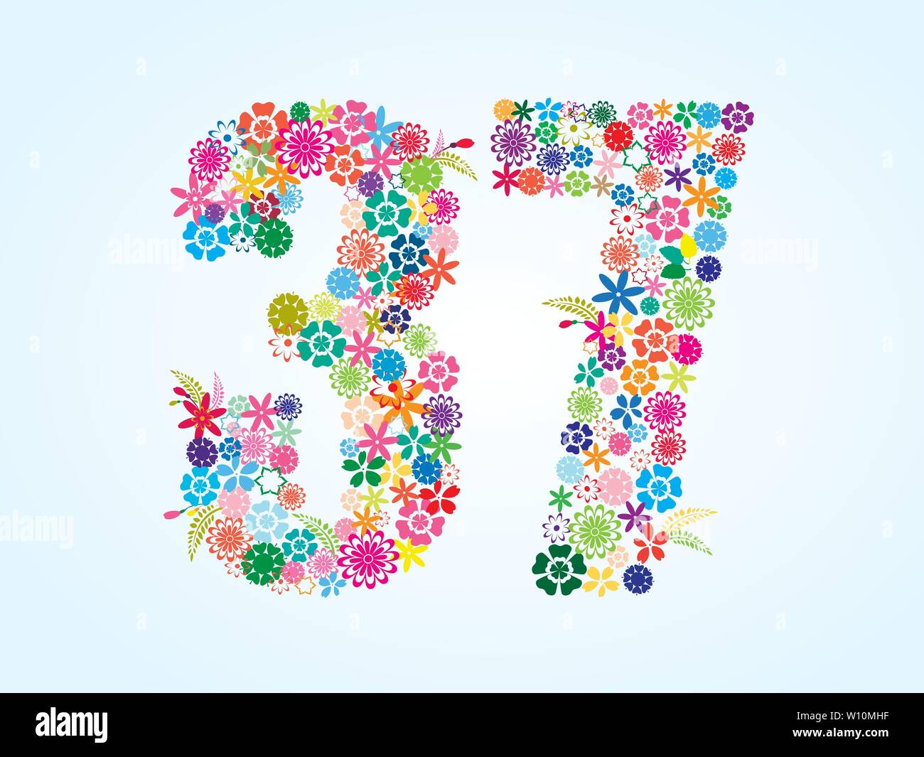Vector Colorful Floral 37 Number Design isolated on white background ...