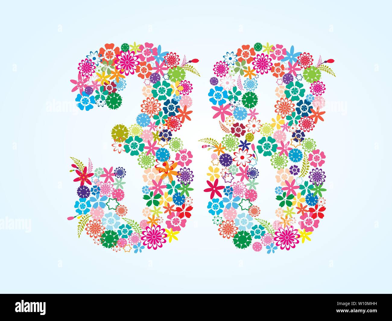 Vector Colorful Floral 38 Number Design isolated on white background ...