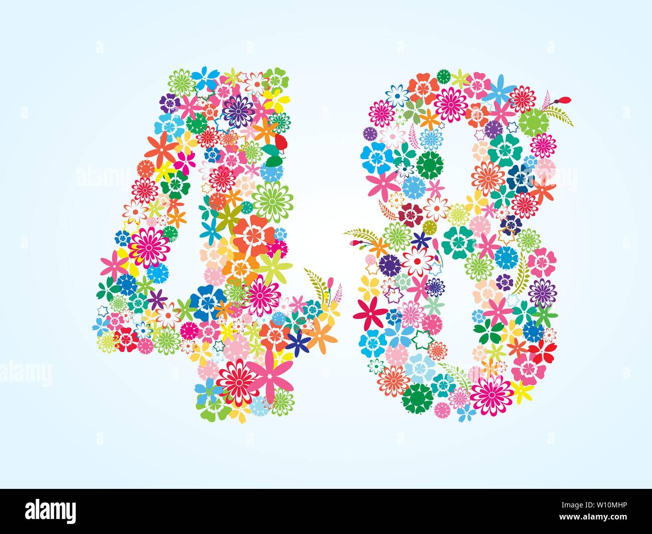 Vector Colorful Floral 48 Number Design isolated on white background ...