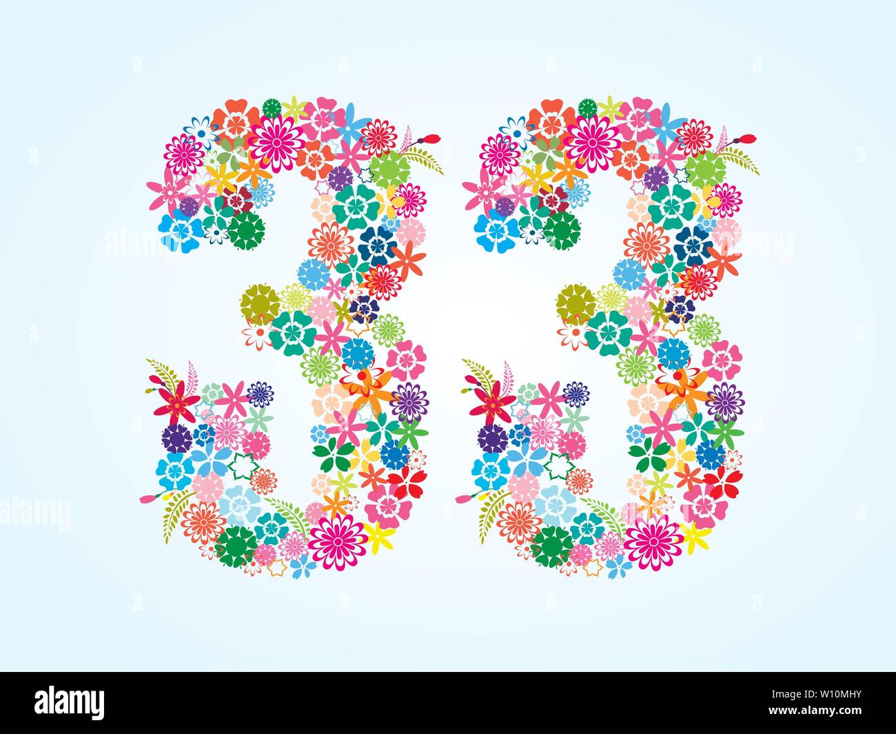 Vector Colorful Floral 33 Number Design isolated on white background ...