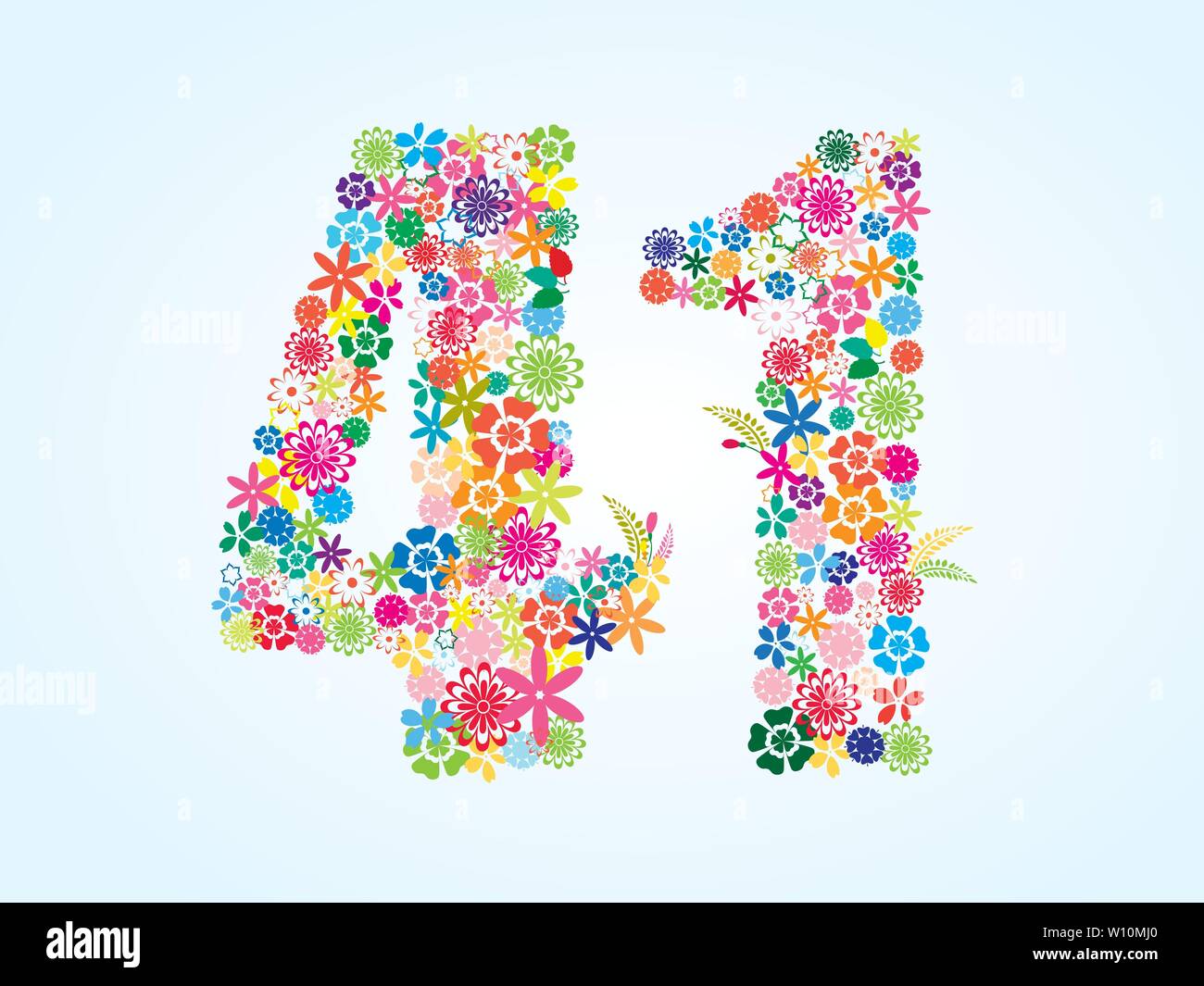 Vector Colorful Floral 41 Number Design isolated on white background ...