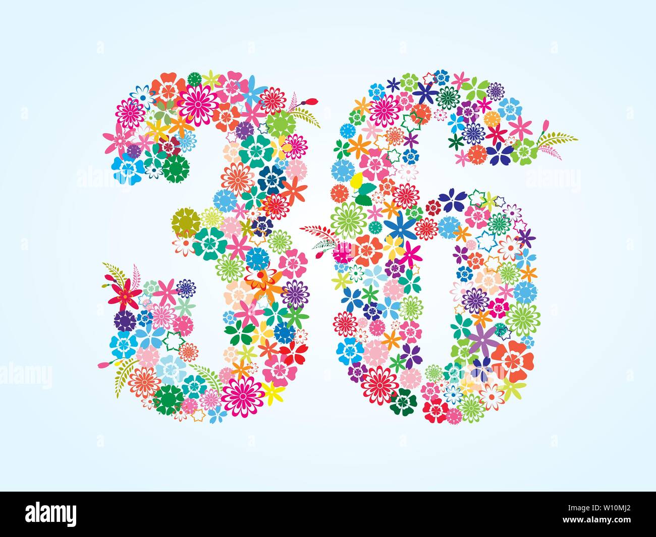 Vector Colorful Floral 36 Number Design isolated on white background ...