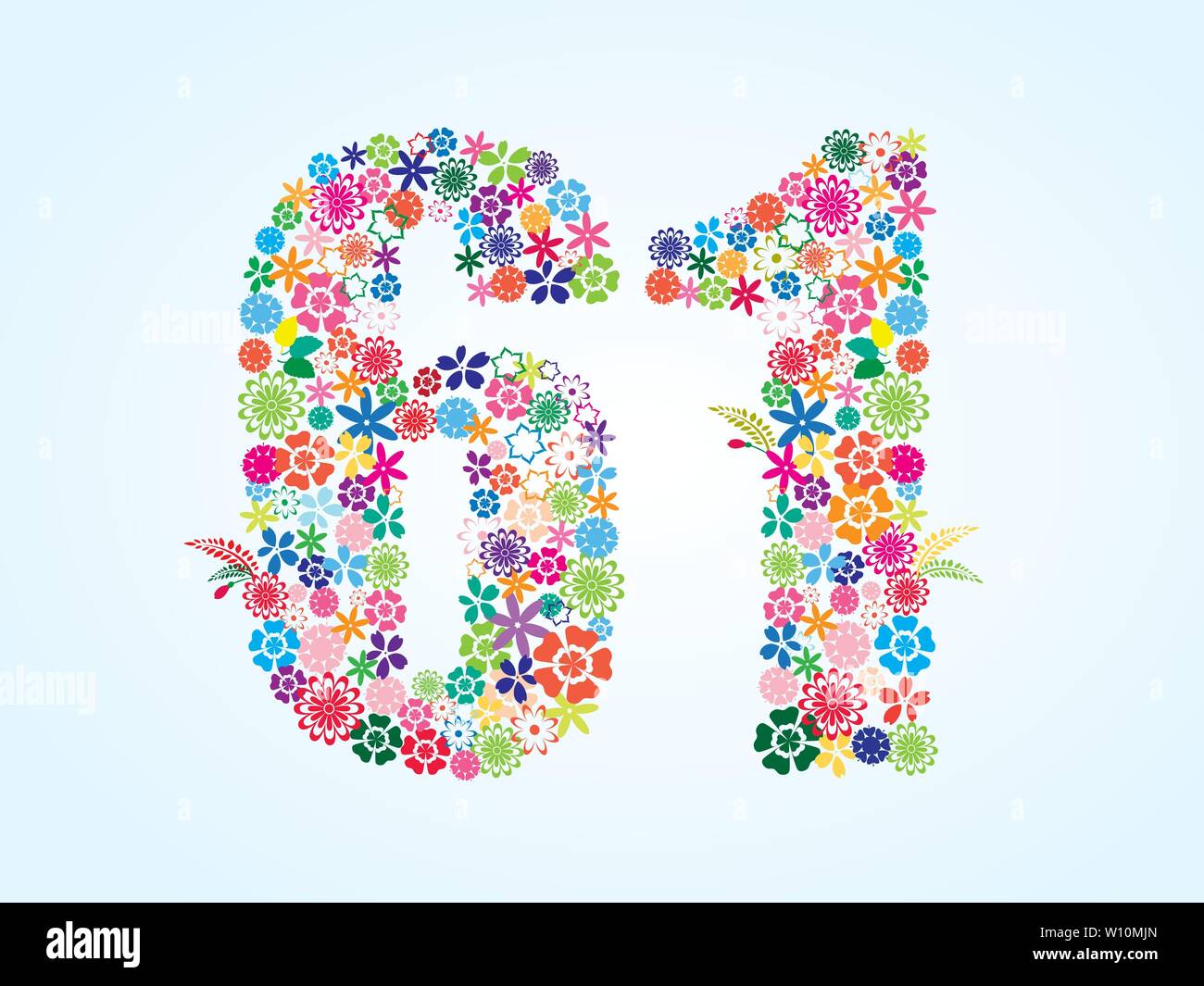 Vector Colorful Floral 61 Number Design isolated on white background ...