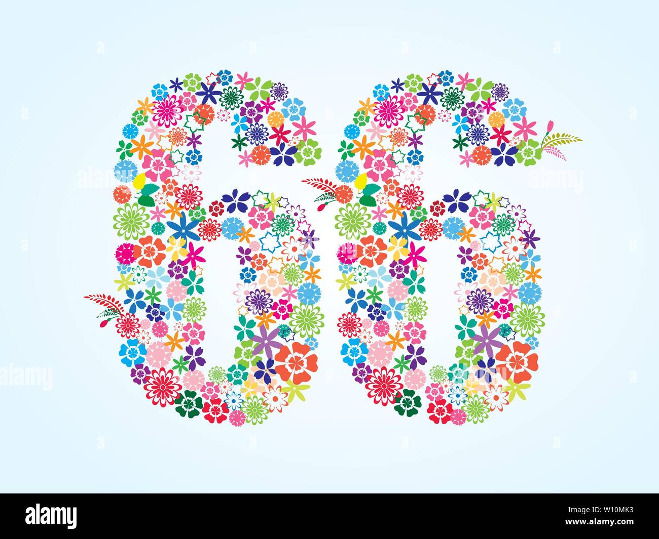 Vector Colorful Floral 66 Number Design isolated on white background ...