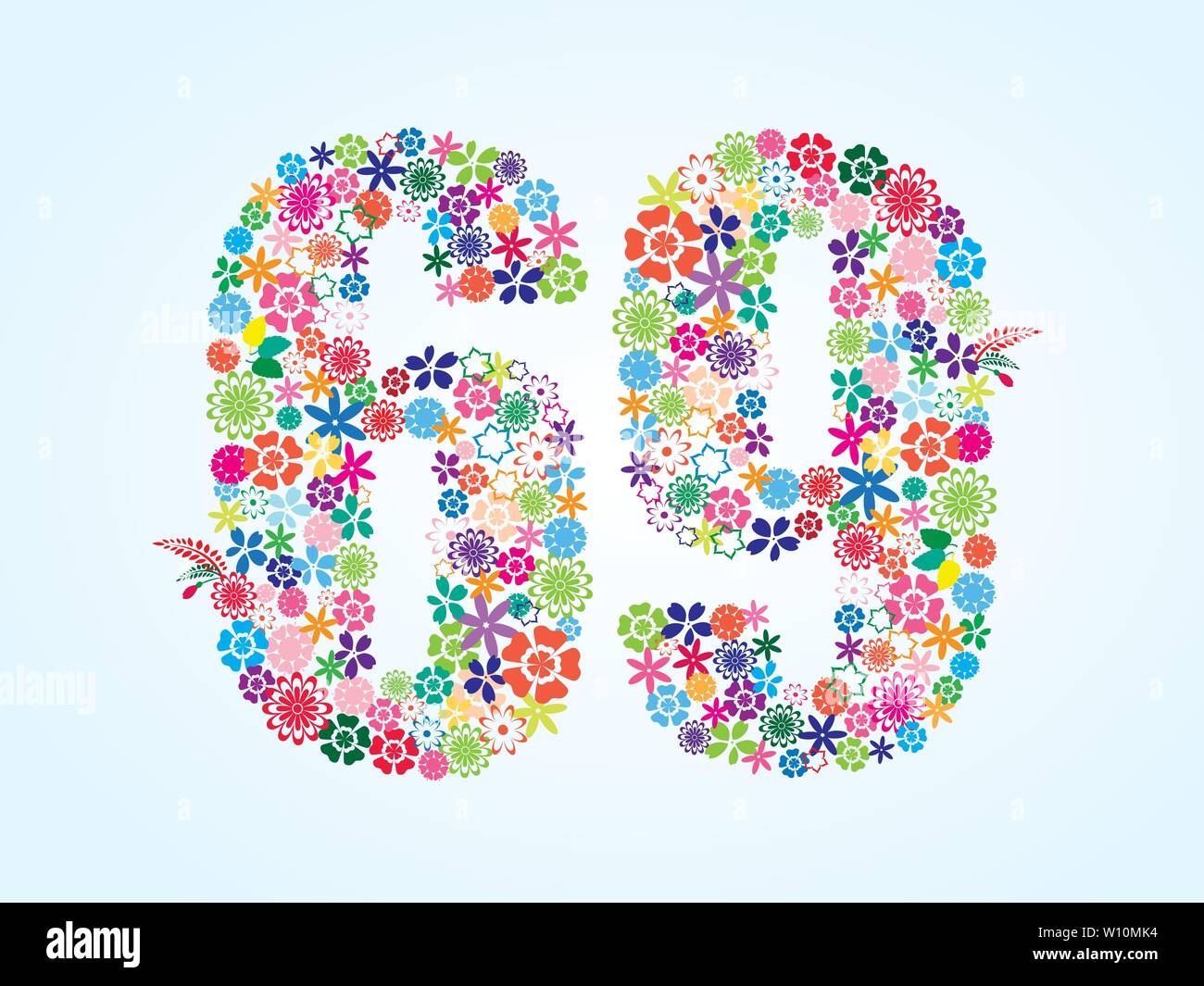 Vector Colorful Floral 69 Number Design Isolated On White Background