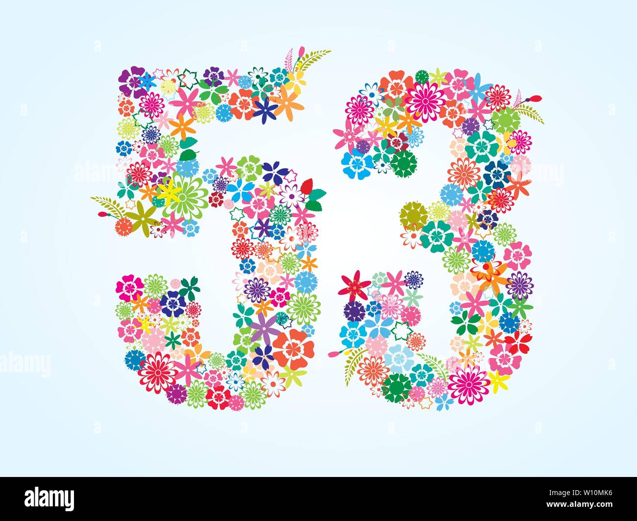 Vector Colorful Floral 53 Number Design isolated on white background ...
