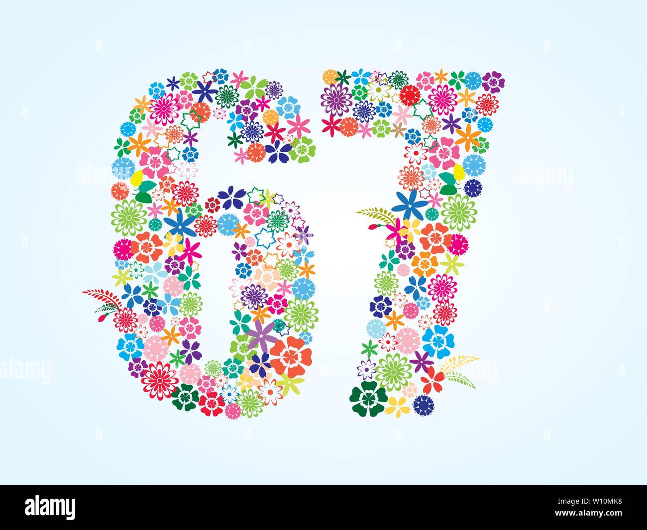 Vector Colorful Floral 67 Number Design isolated on white background ...