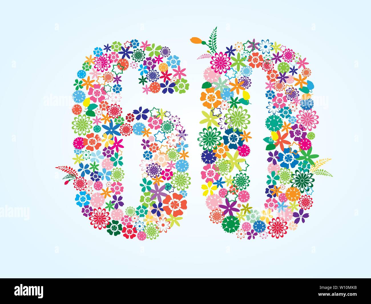 Vector Colorful Floral 60 Number Design isolated on white background ...